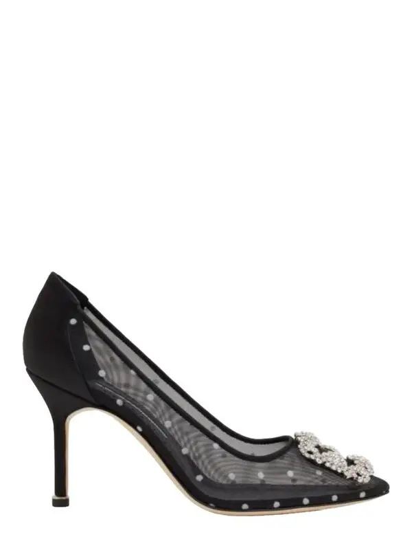 Manolo Blahnik Hangisi Satin Pois Pump - Black
