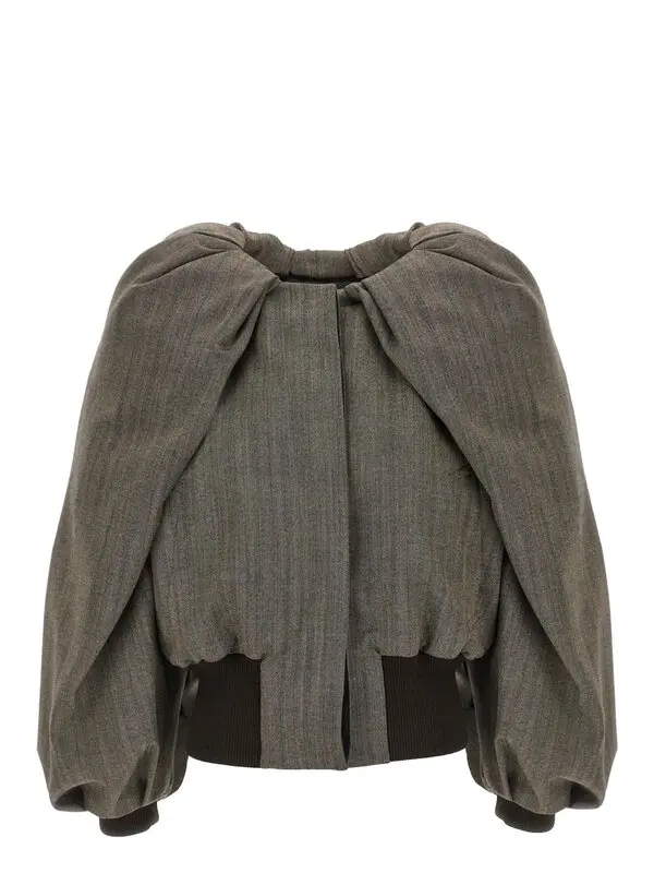 Dries Van Noten Virginny Jacket With Puff Sleeves And Elasticated Hem - Gray