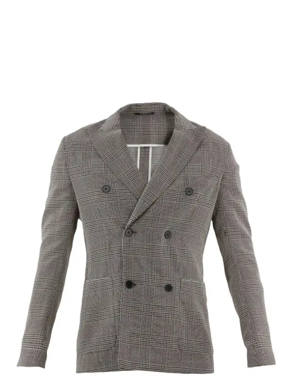 TONELLO Glen Plaid Double-breasted Blazer - Gray