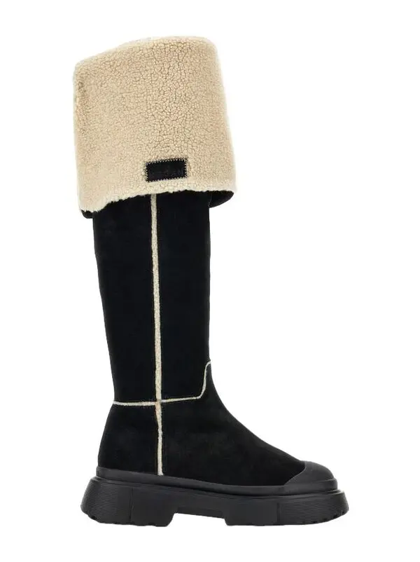 Hogan Fur Trimmed Knee High Boots - Black