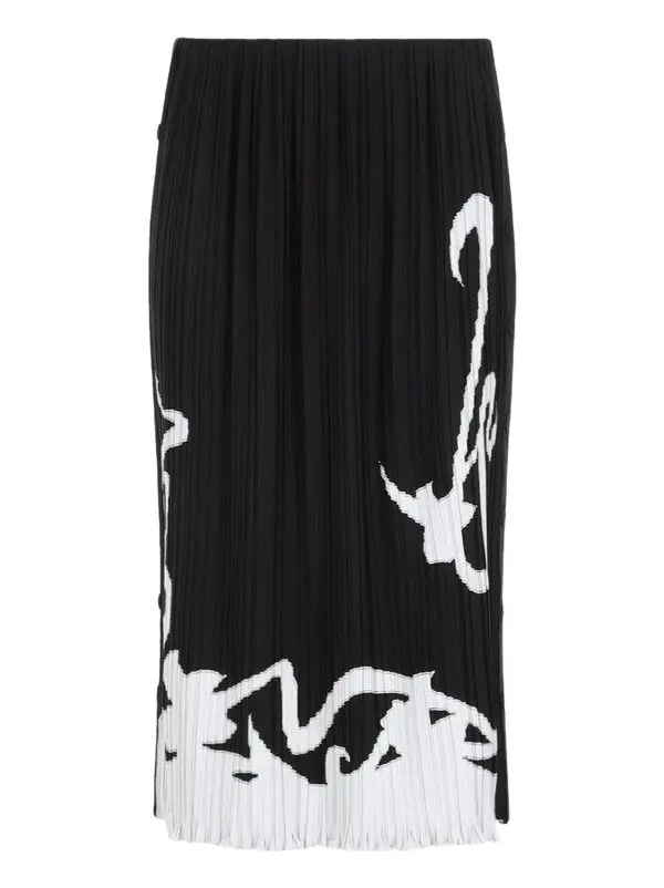 LANVIN Two-toned Floral Pleated Midi Skirt - Black