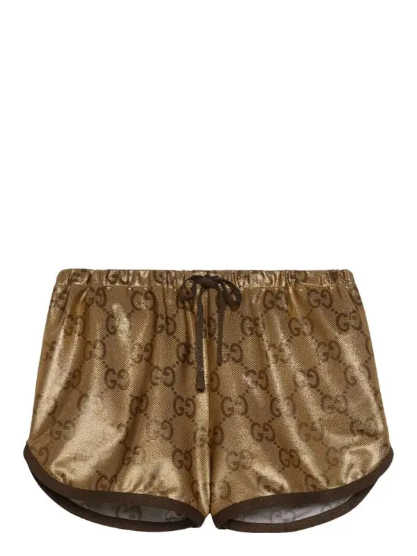 Gucci Metallic Monogram Drawstring Shorts - Brown