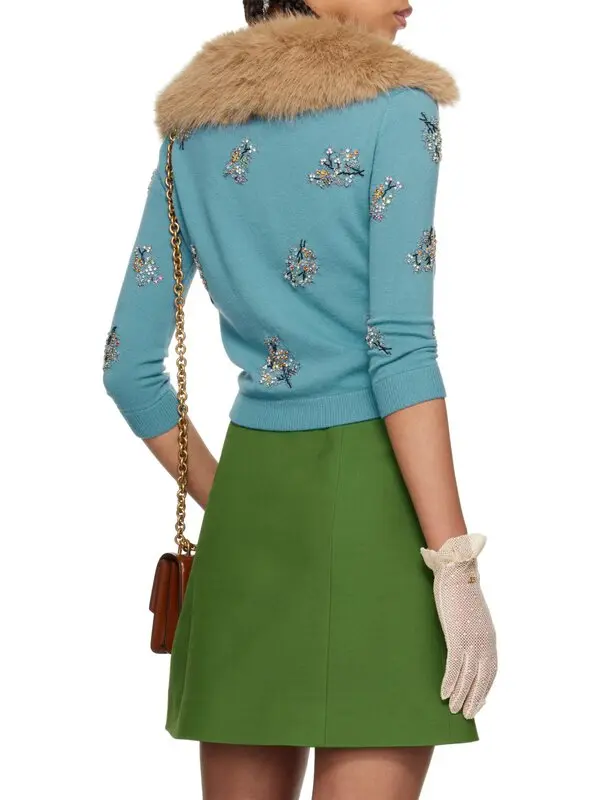 Valentino Garavani Embellished Three-quarter-sleeved Cardigan - Sky-blue