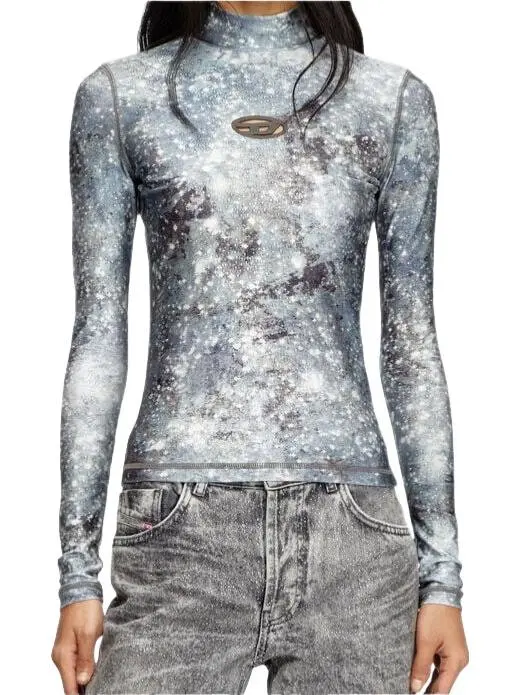 DIESEL® T-akara Long Sleeve T-shirt With Rain Print - Grey