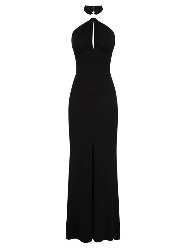 Elisabetta Franchi Logo Plaque Halterneck Gown - Black