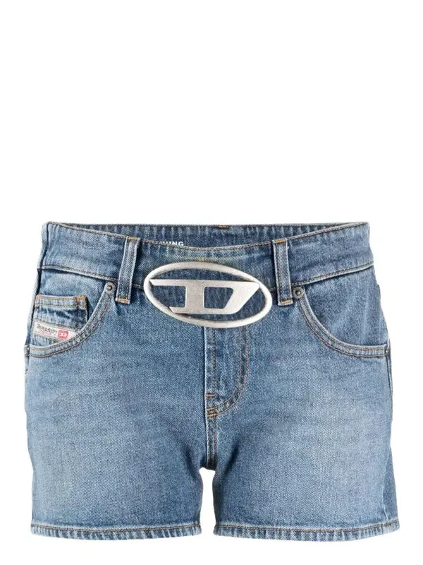 DIESEL® Logo Plaque Low Waist Denim Shorts - Blue
