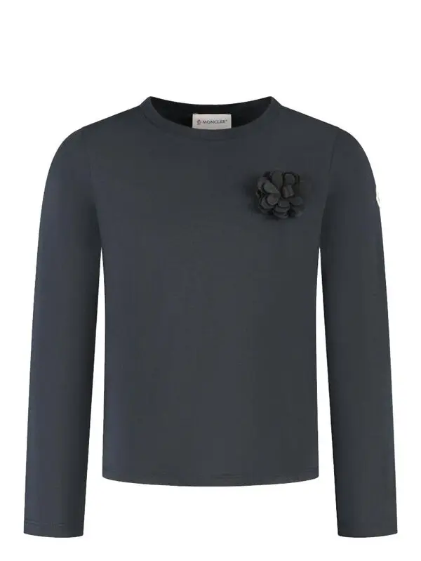 Moncler Long-sleeved T-shirt With Flower Appliqu - Black