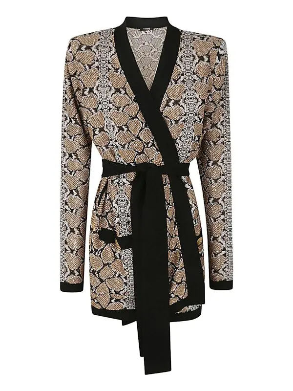 Balmain Python Print Belted Cardigan - Black