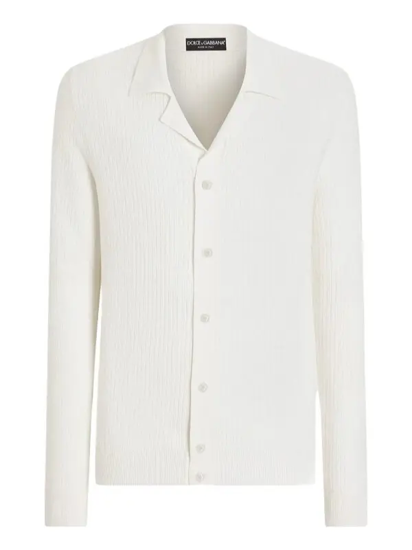 Dolce & Gabbana Ribbed Knit Cardigan With Flat Collar - White
