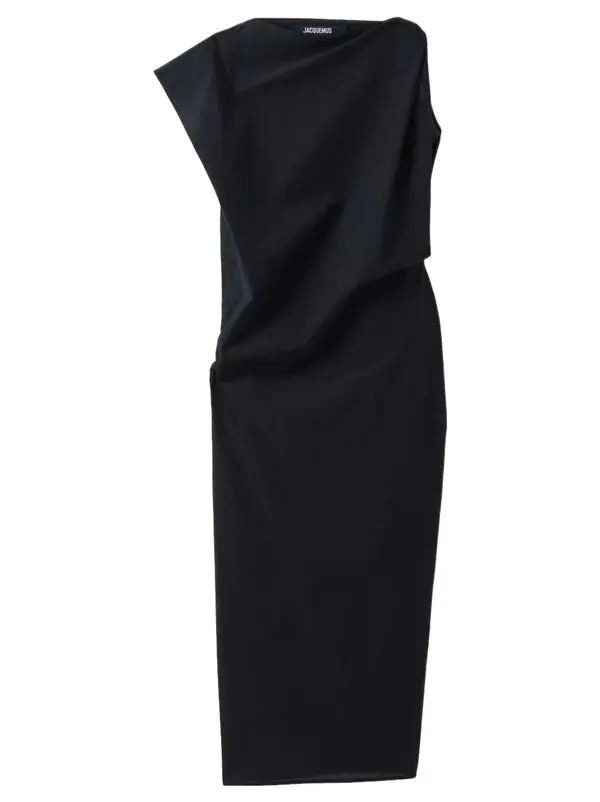 Jacquemus Asymmetrical Draped Midi Dress - Black