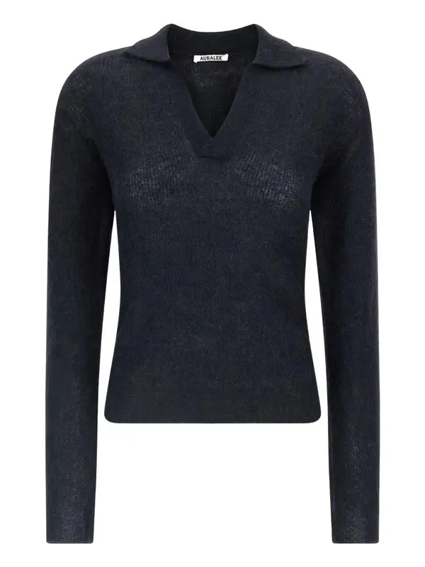 Auralee Long-sleeved Knit Polo Shirt - Black