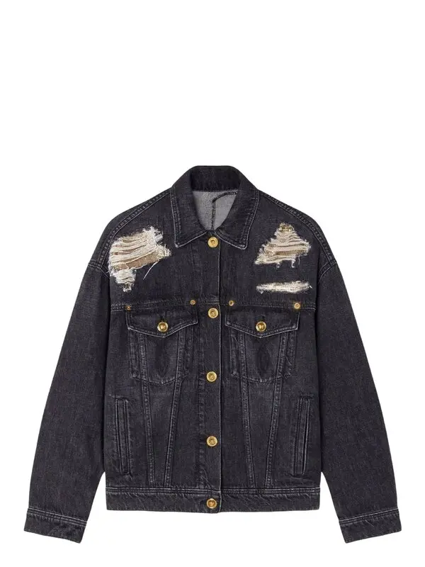 Versace Distressed Denim Jacket - Black