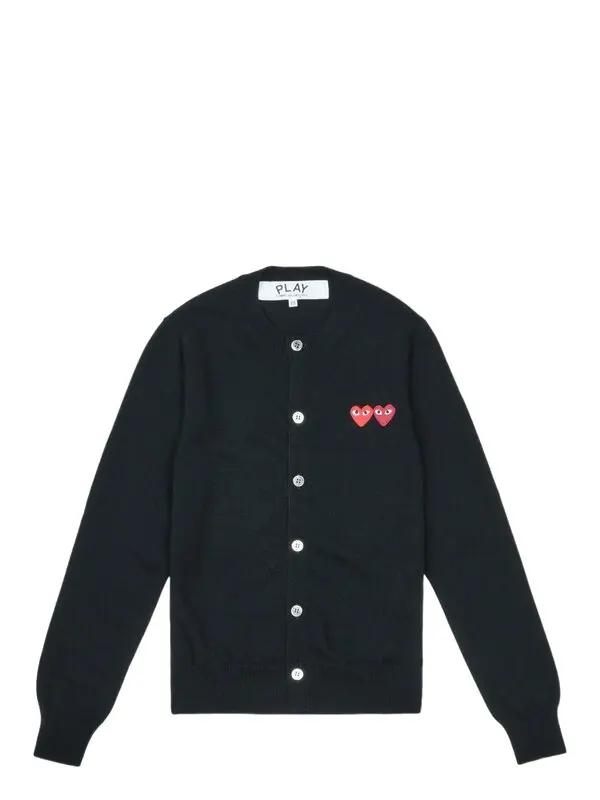 Play Comme Des Garcon Single-breasted Cardigan Sweater With Double Heart Pattern - Black