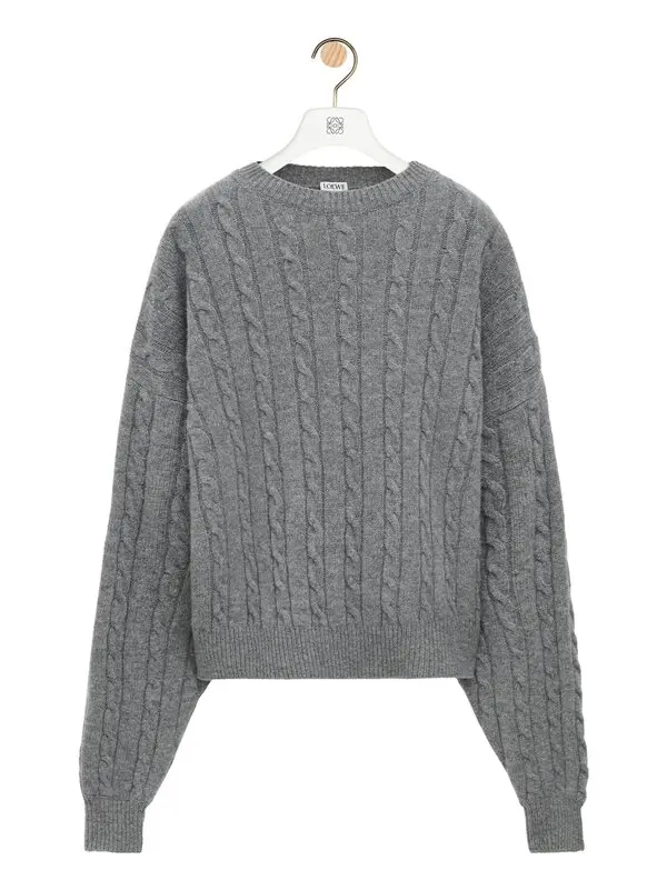 Loewe Wool Sweater With Twisted Knit And Back Logo Patch - Grey