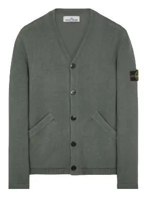 Stone Island Long-sleeved V-neck Button-up Sweater With Logo Detail - Moss Green