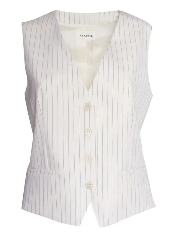 P.a.r.o.s.h Striped V-neck Button-up Vest - White