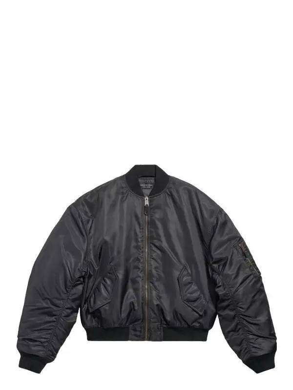 Balenciaga Zip-up Bomber Jacket With Ruched Sleeves - Black