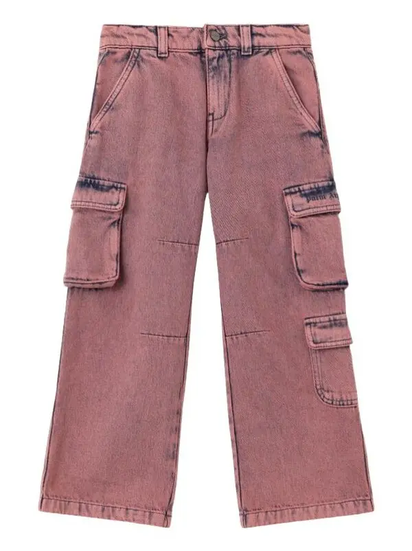 Palm Angels Wide-leg Cargo Jeans With Logo Detail - Antique Rose Blue