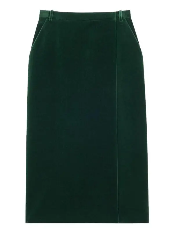 Saint Laurent Velvet Wrap Midi Skirt - Emerald