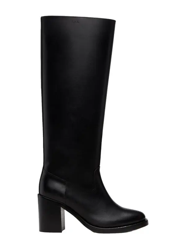 A.p.c. Calf Leather Block Heel Round Toe Pull-on Boots - Black