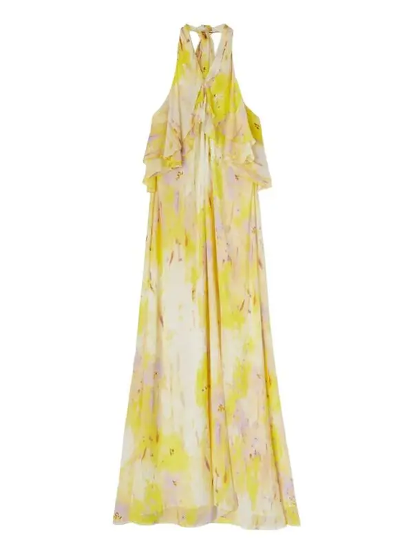 MSGM Floral Print Ruffled Halter Neck Maxi Dress - Yellow