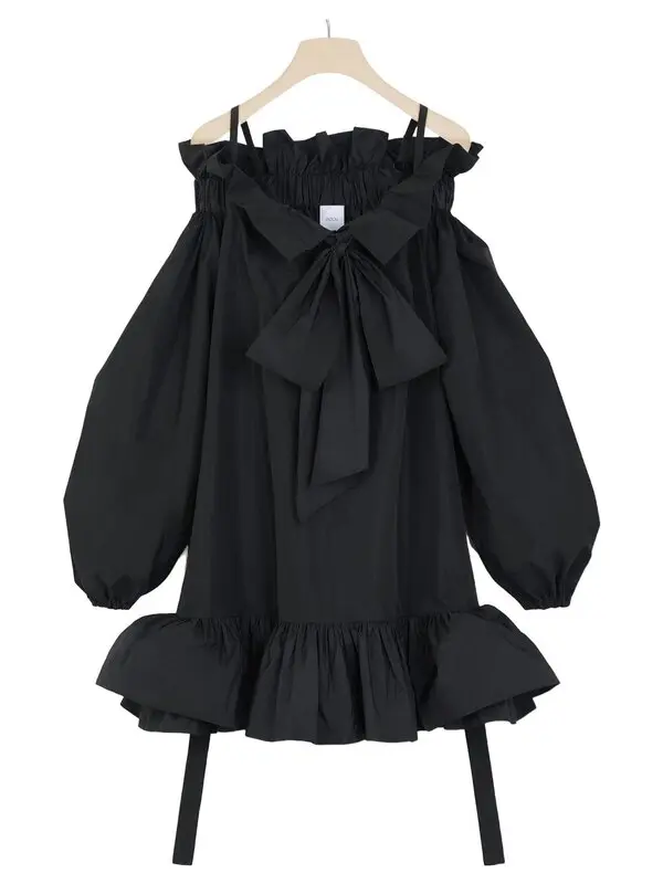 PATOU Volume Ruffled Cold-shoulder Mini Dress - Black