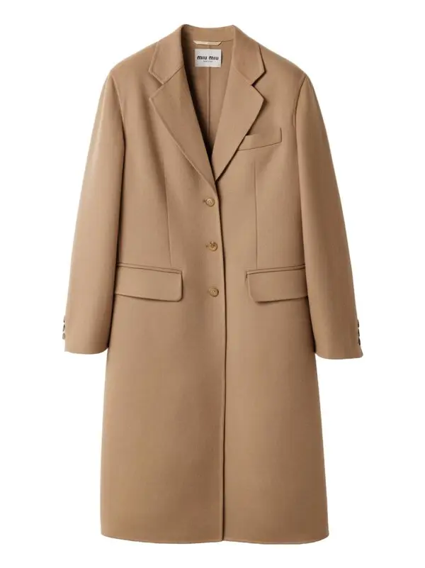 Miu Miu Single-breasted Long Coat - Camel Brown