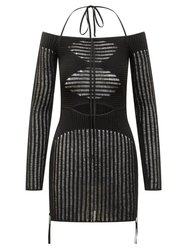 ANDREĀDAMO Long Sleeve Strap-up Knit Dress - Black