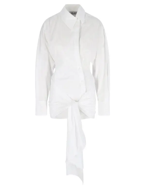 Attico Strapped Shirt Dress With Asymmetrical Draping - White