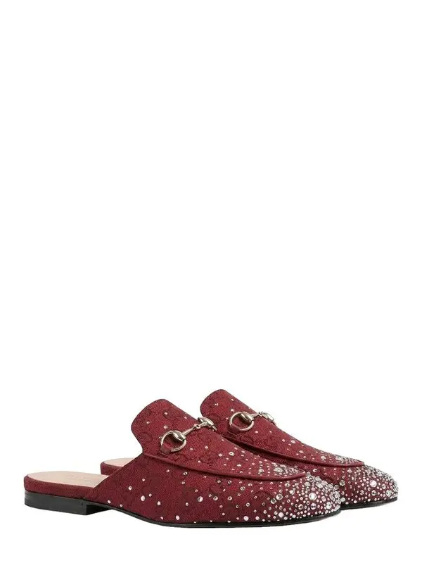 Gucci Princetown Embellished Horsebit Slipper - Red