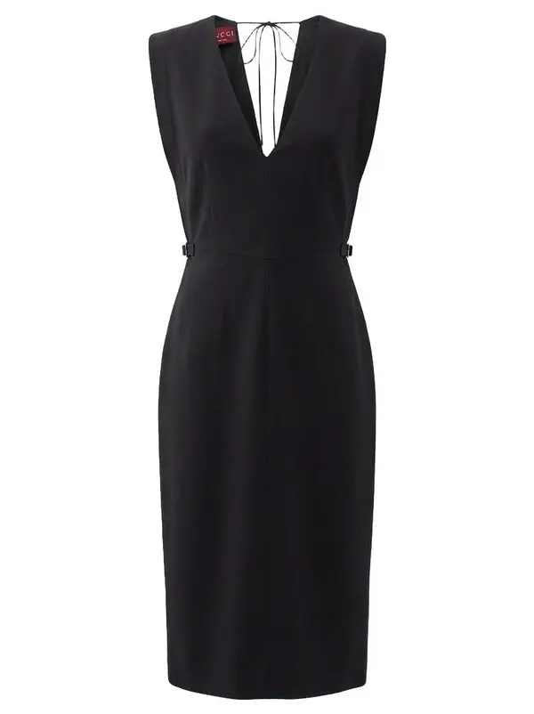 Gucci Sleeveless V-neck Midi Dress With Horsebit Detail - Black