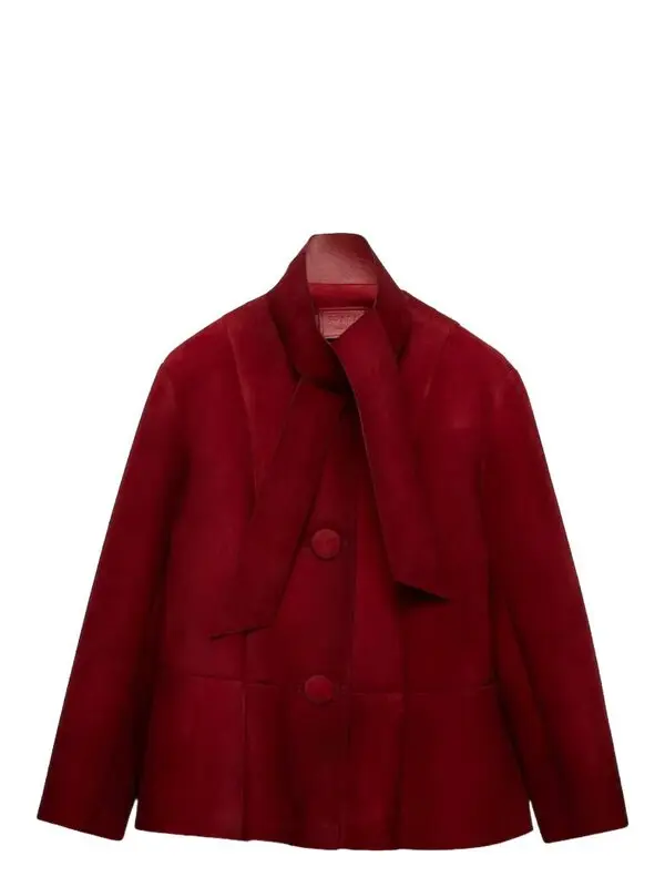 Prada Bonded Suede Jacket With Scarf - Ruby Red