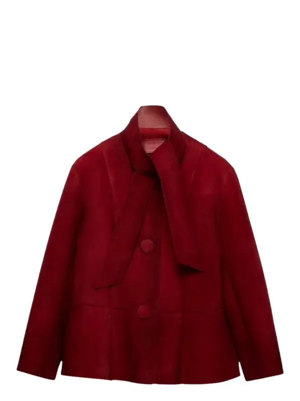 Prada Bonded Suede Jacket With Scarf - Ruby Red