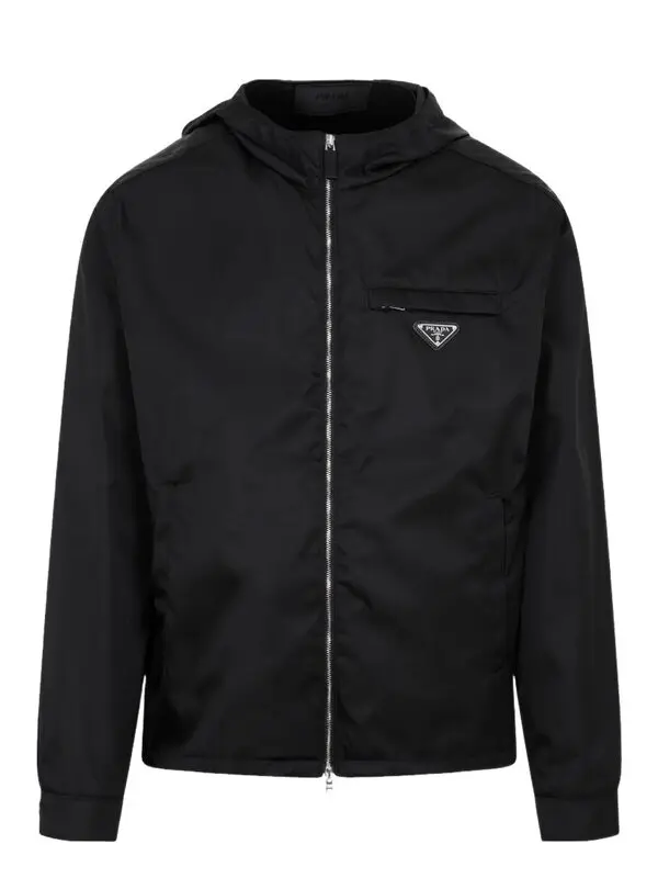 Prada Logo Plaque Zip-up Jacket - Black