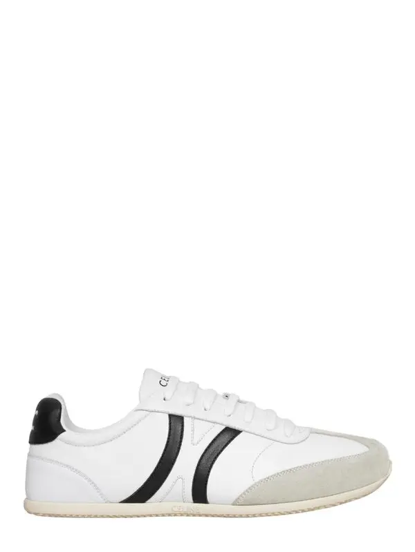 Celine Jogger Low Lace-up Sneakers In Calfskin And Suede - Optical White/gray/black