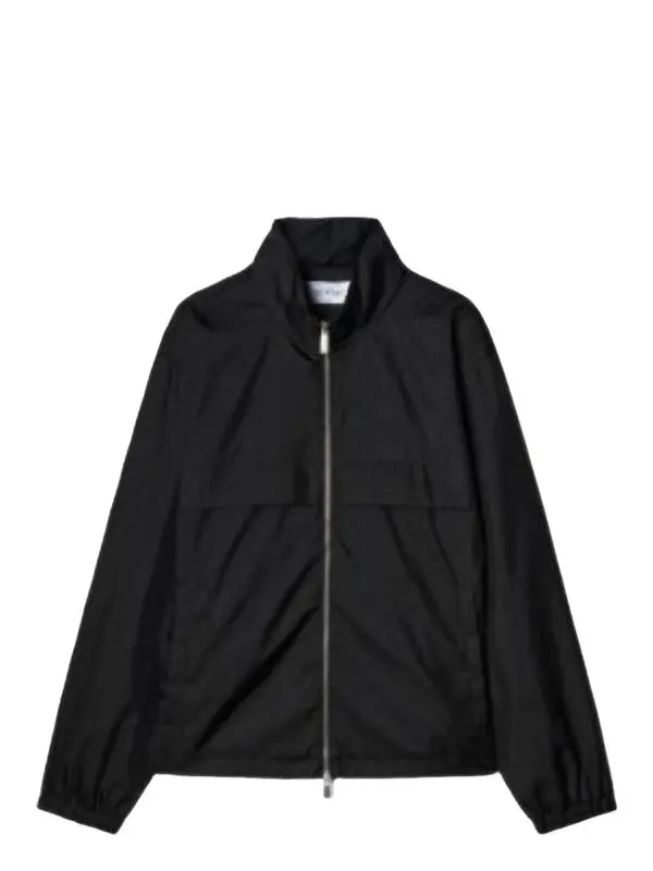 Off-White Long Sleeve Zipper Windbreaker Jacket With Logo Detail - Black