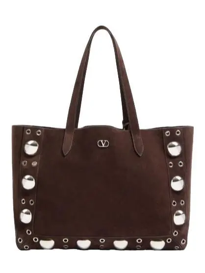 Valentino Garavani Nellcte Logo Plaque Medium Shoulder Bag - Dark Brown