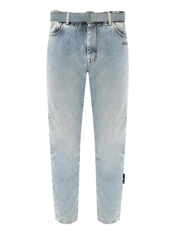 Off-White Slim-fit Low-rise Printed Jeans - Gray
