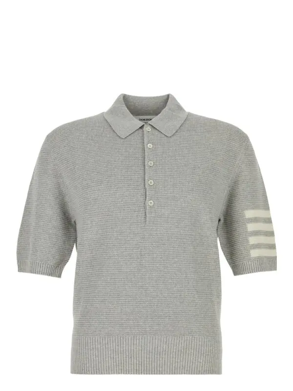 Thom Browne 4-bar Knitted Polo Shirt - Light Gray