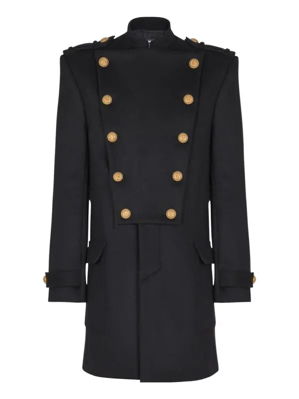 Balmain Wool And Cashmere Coat With Detachable Bib Front - Black