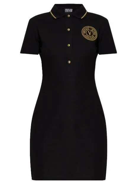Versace Logo Embroidered Polo Dress - Black