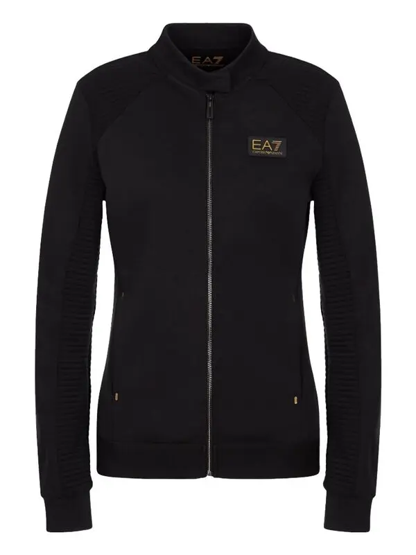 EA7 Logo Stand Collar Zip-up Coat - Black