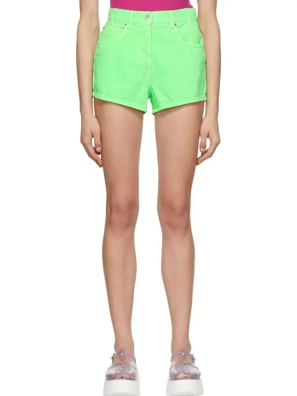 MSGM Logo Embroidered Denim Shorts - Nude