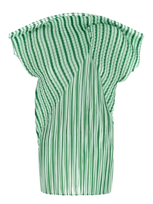 Issey Miyake Striped Pleated Short-sleeve Top - Green