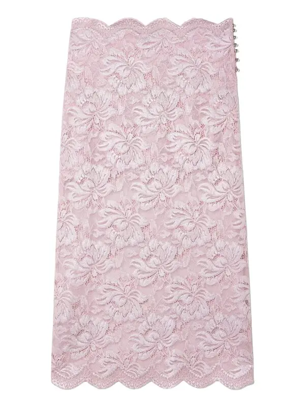 Rabanne Lace Floral Midi Skirt - Pink