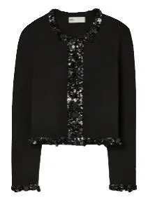 Tory Burch Embellished Fine Knit Cardigan With Sequins And Jewelry Belt Detailing - Black
