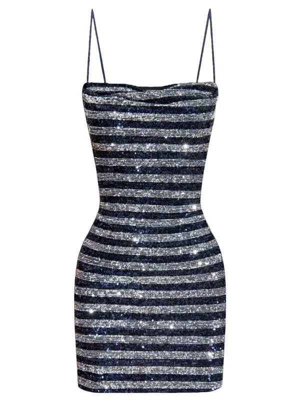 Balmain Sequined Striped Mini Dress - Gray
