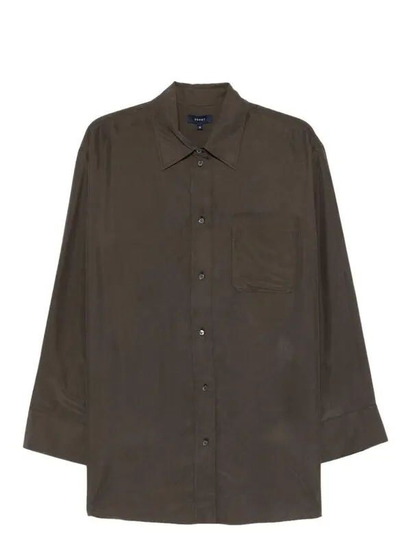 Soeur Shirt" Long-sleeve Classic Collar Shirt With Patch Pocket - Green