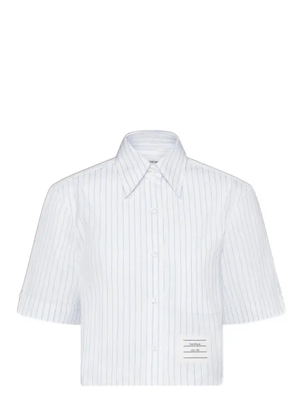 Thom Browne Pinstripe Poplin Cropped Shirt - Light Blue