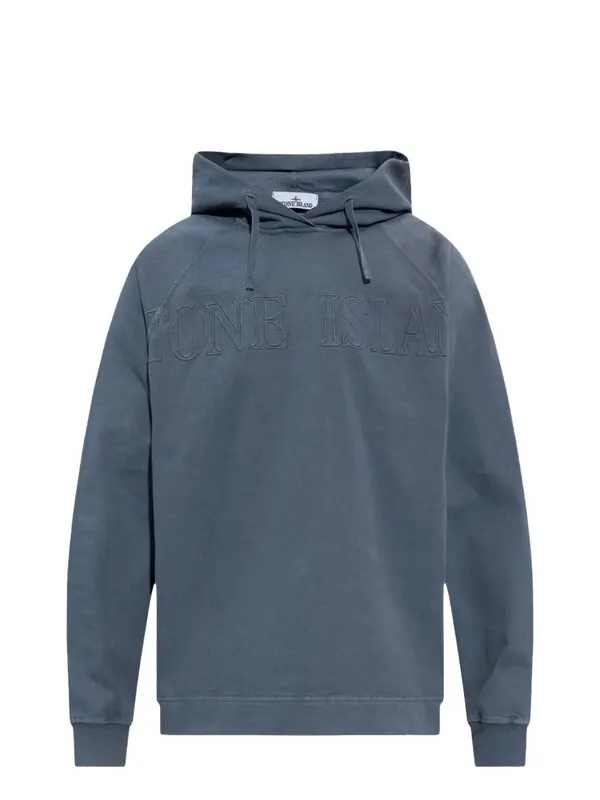 Stone Island Cotton Hoodie With Logo Print - Air Force Blue